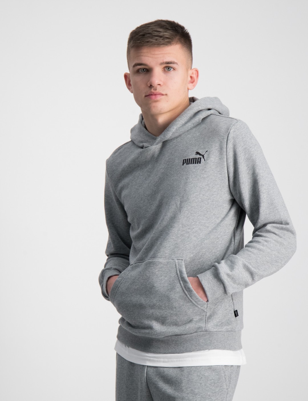 Puma Grå ESS Small Logo Hoodie TR B för Kille | Kids Brand Store