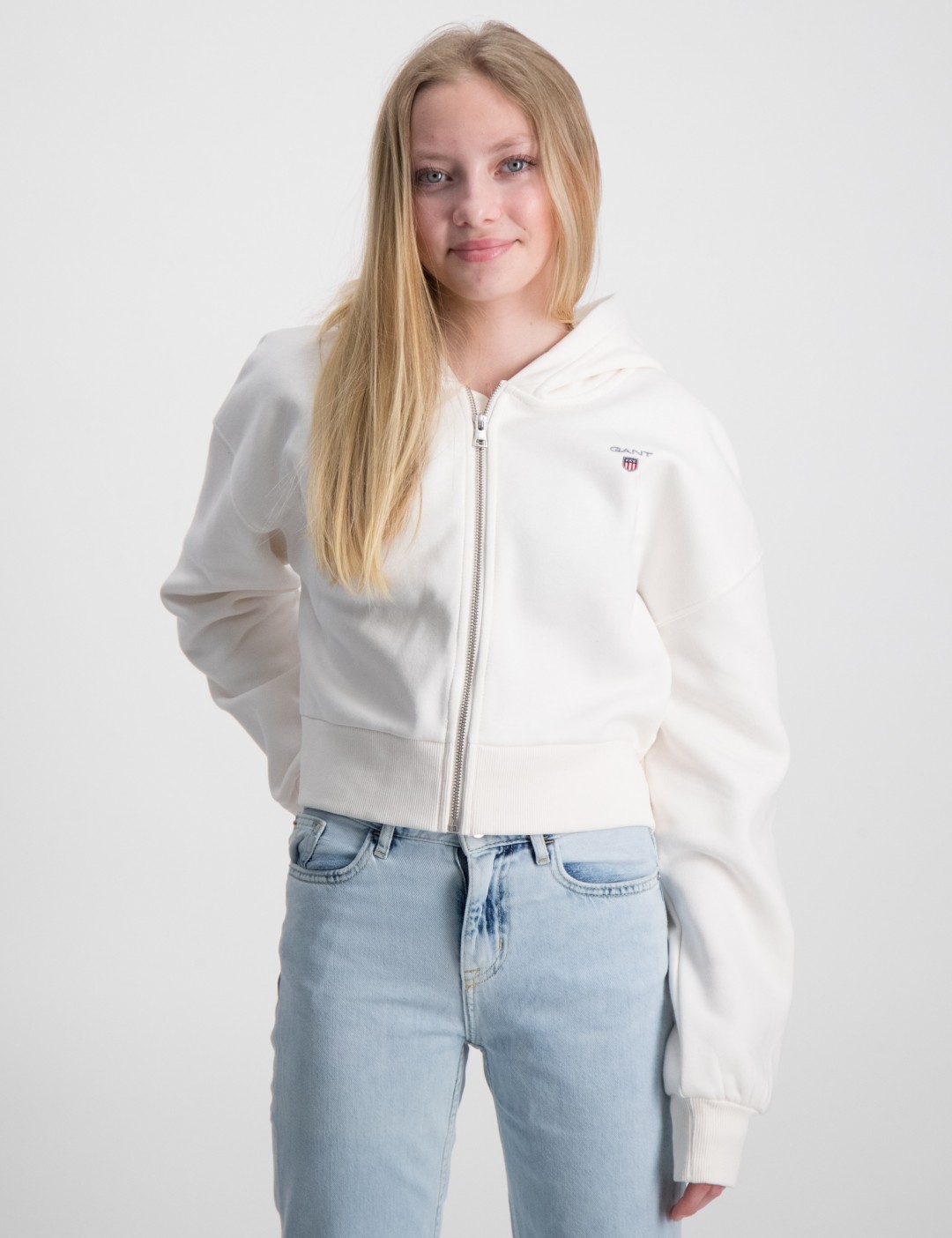 GANT Vit THE ORIGINAL FULL ZIP HOODIE för Tjej | Kids Brand Store