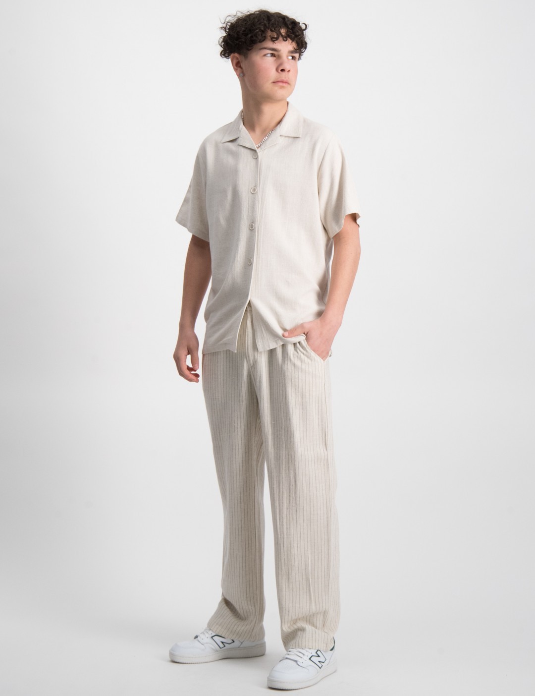 Beige Alex Linen Striped Pants til Dreng | Kids Brand Store