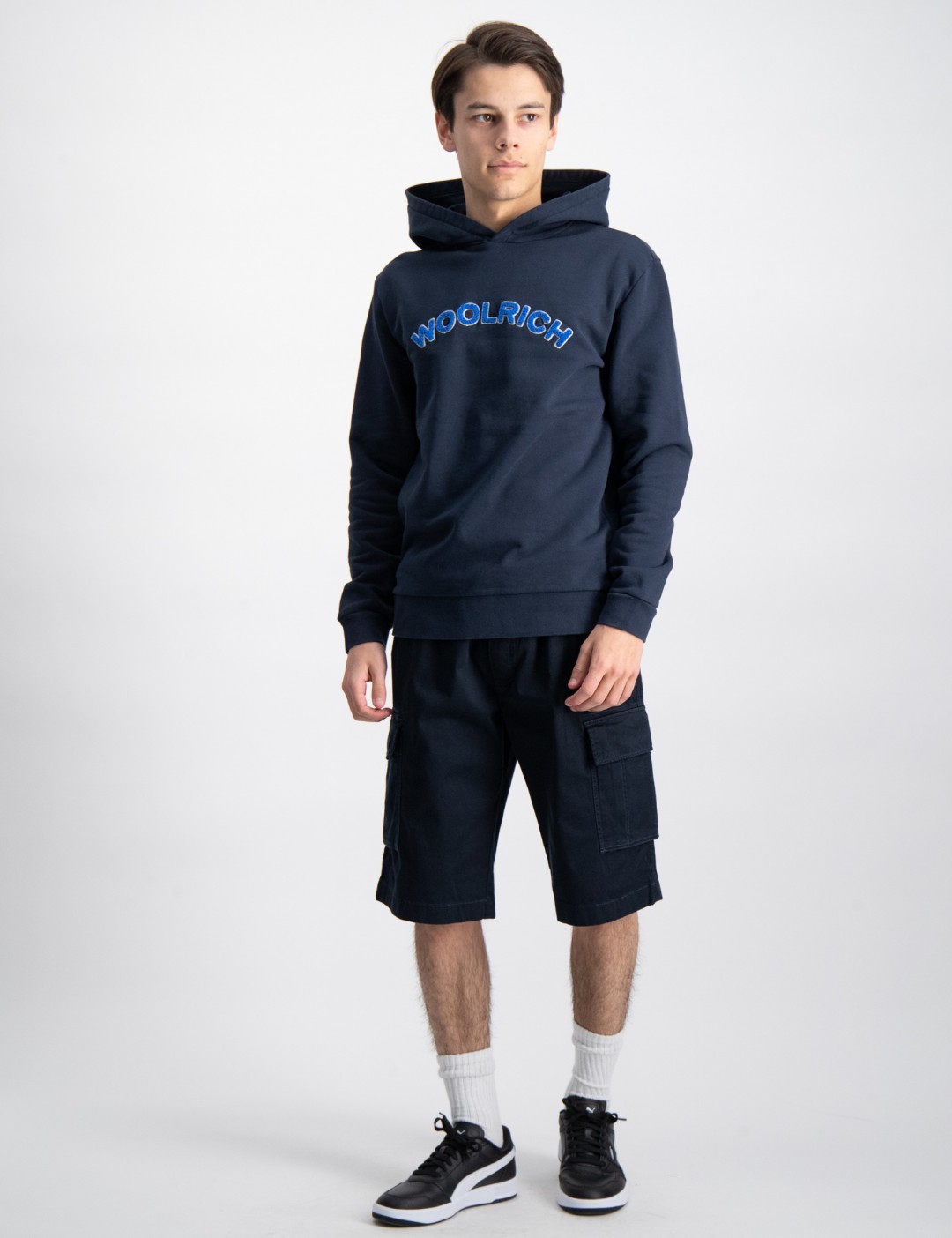 Woolrich Blå VARSITY LOGO HOODIE til Dreng | Kids Brand Store