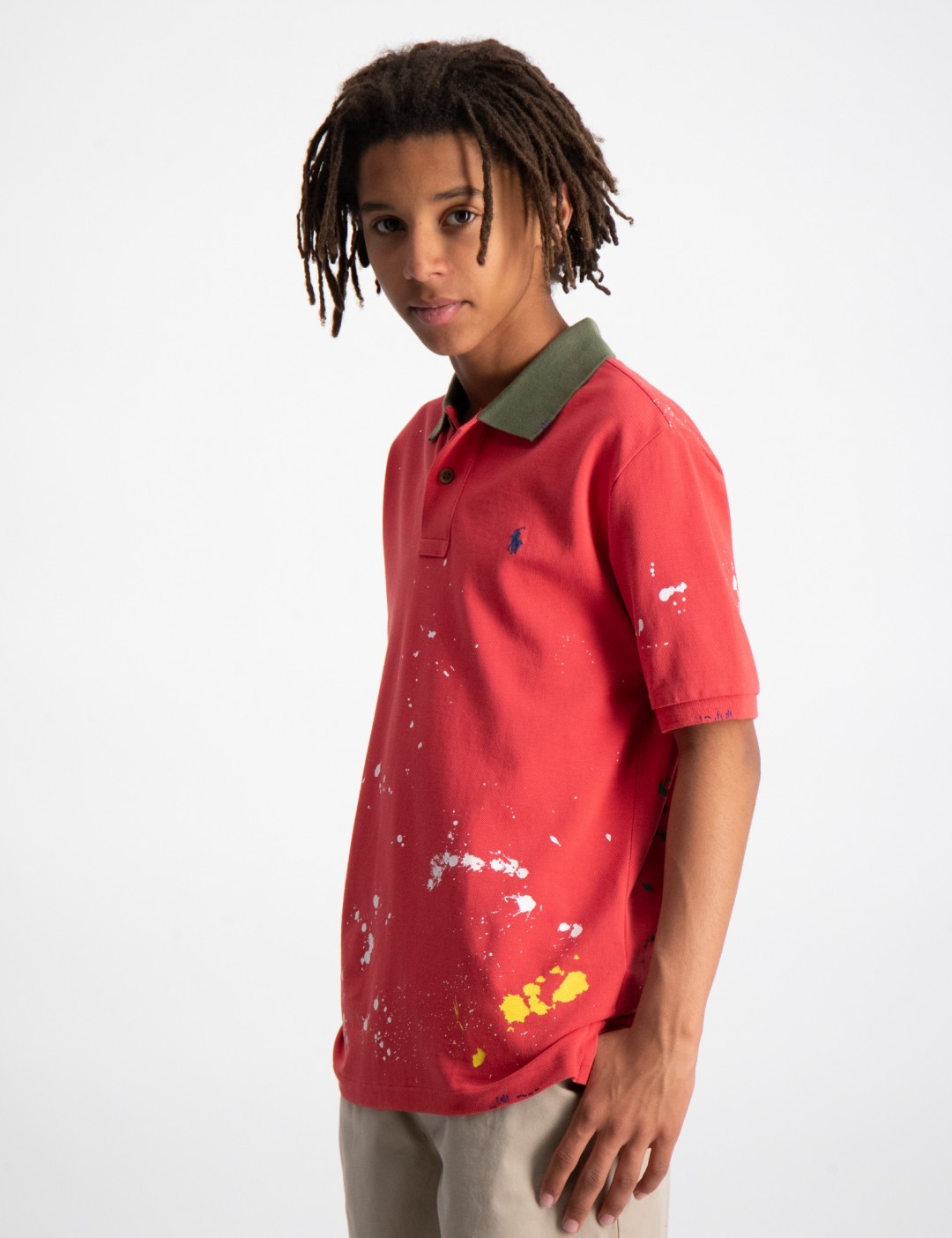 Polo Ralph Lauren Röd Paint-Splatter-Print Mesh Polo Shirt för Kille ...