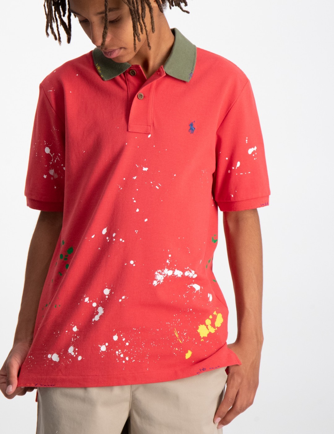 Polo Ralph Lauren Röd Paint-Splatter-Print Mesh Polo Shirt för Kille ...