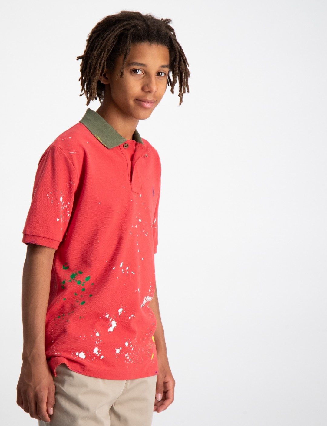 Polo Ralph Lauren Röd Paint-Splatter-Print Mesh Polo Shirt för Kille ...