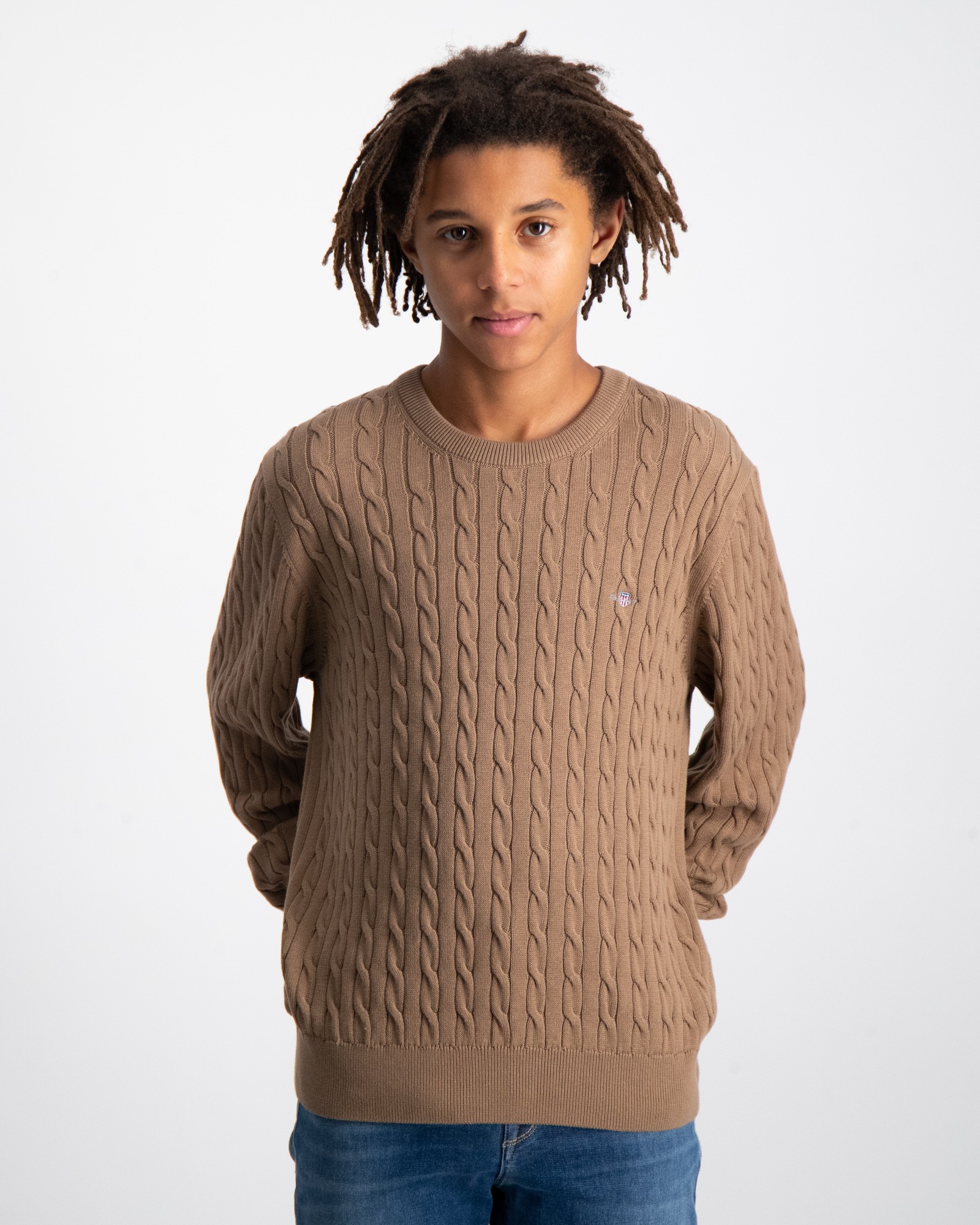 GANT Brun SHIELD COTTON CABLE C-NECK til Gutt | Kids Brand Store