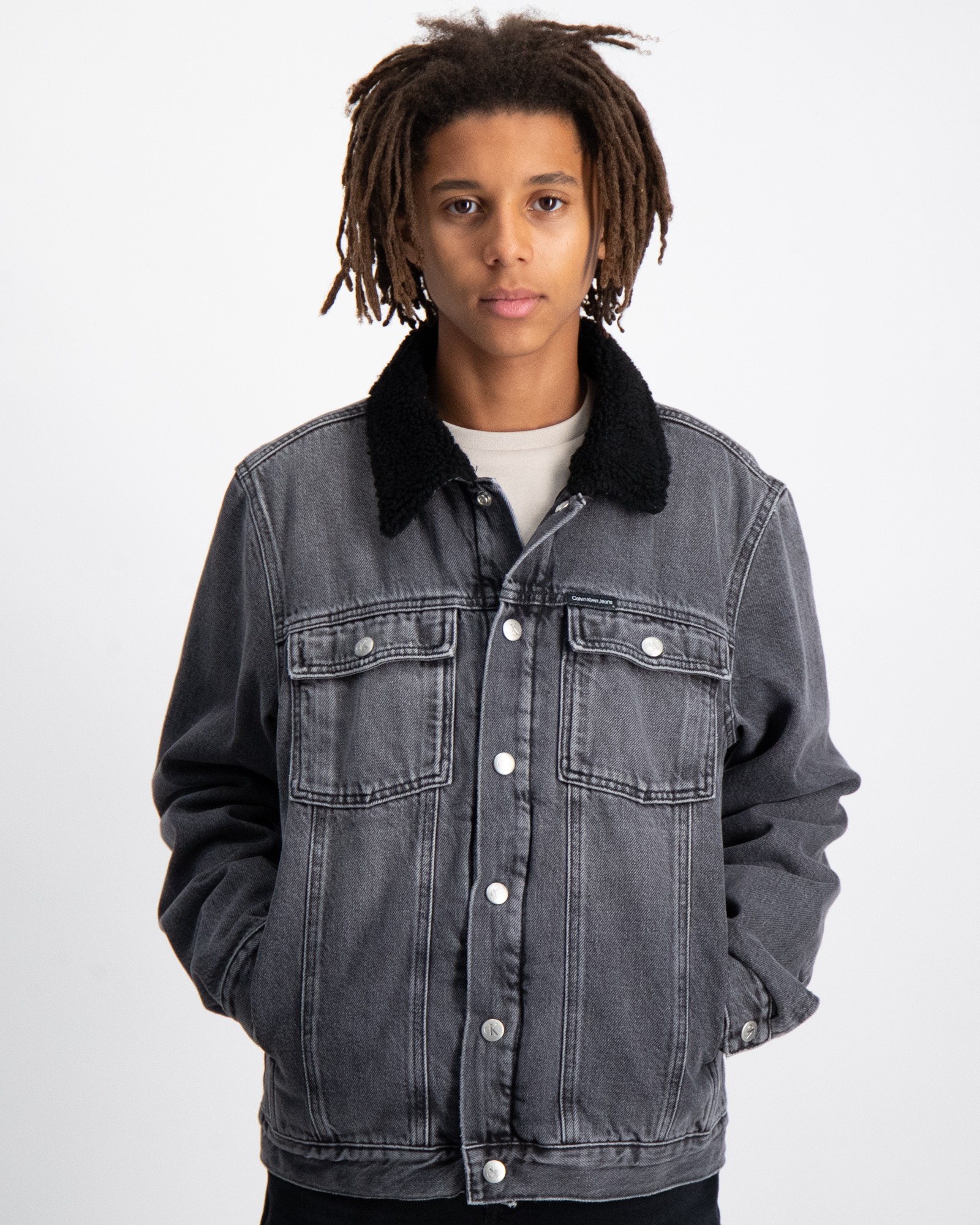 Calvin Klein Grå SHERPA DENIM JACKET VISUAL GREY til Gutt | Kids Brand ...