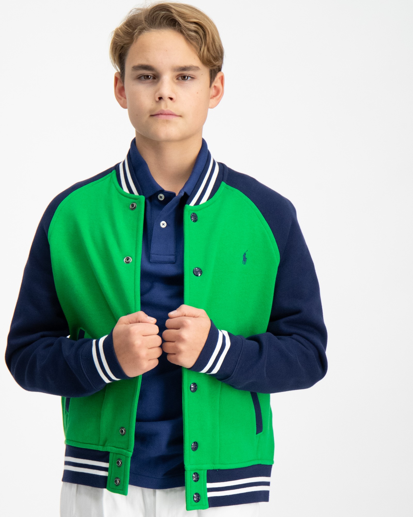 Grön Color-Blocked Fleece Baseball Jacket för Kille | Kids Brand Store
