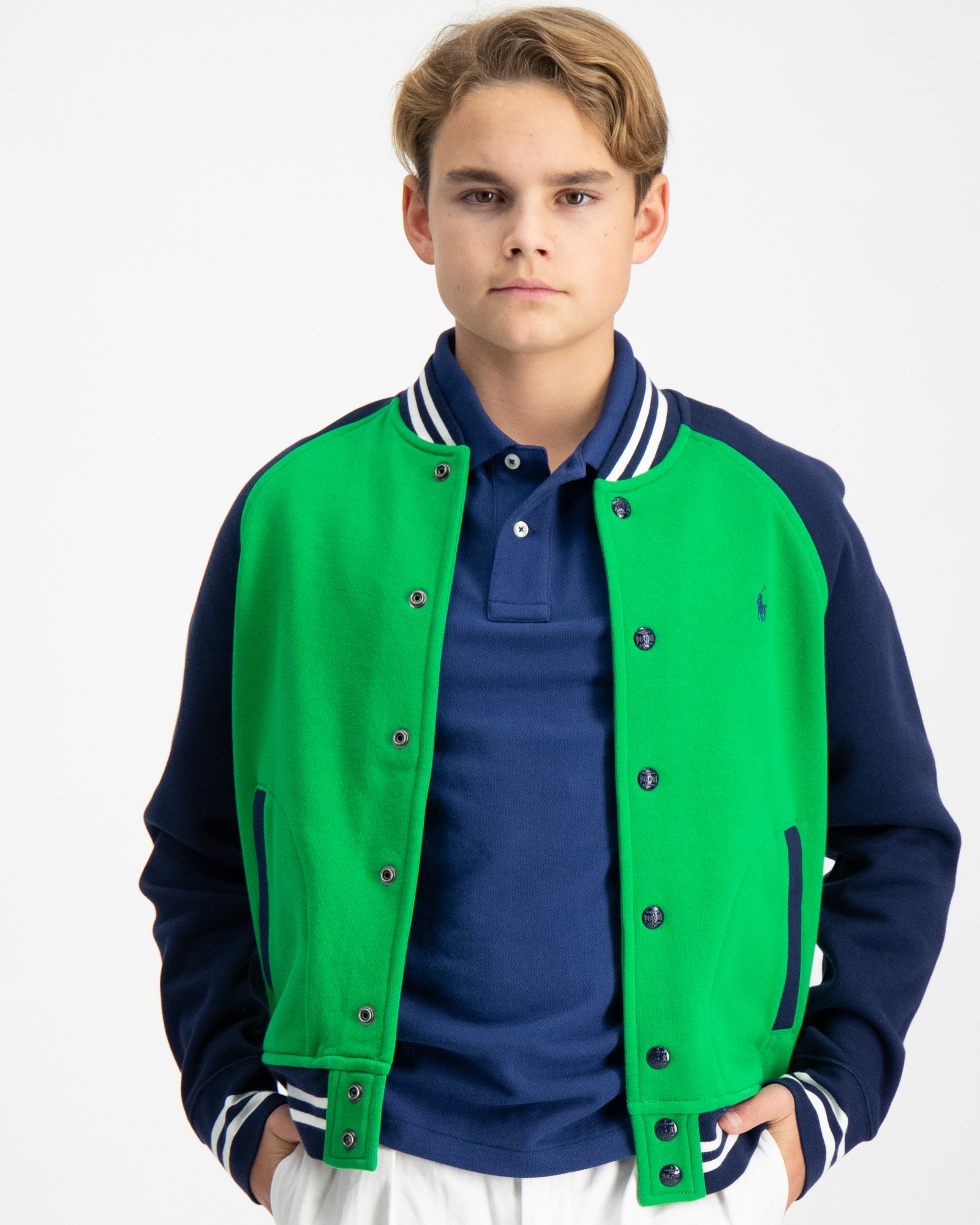 Grön Color-Blocked Fleece Baseball Jacket för Kille | Kids Brand Store