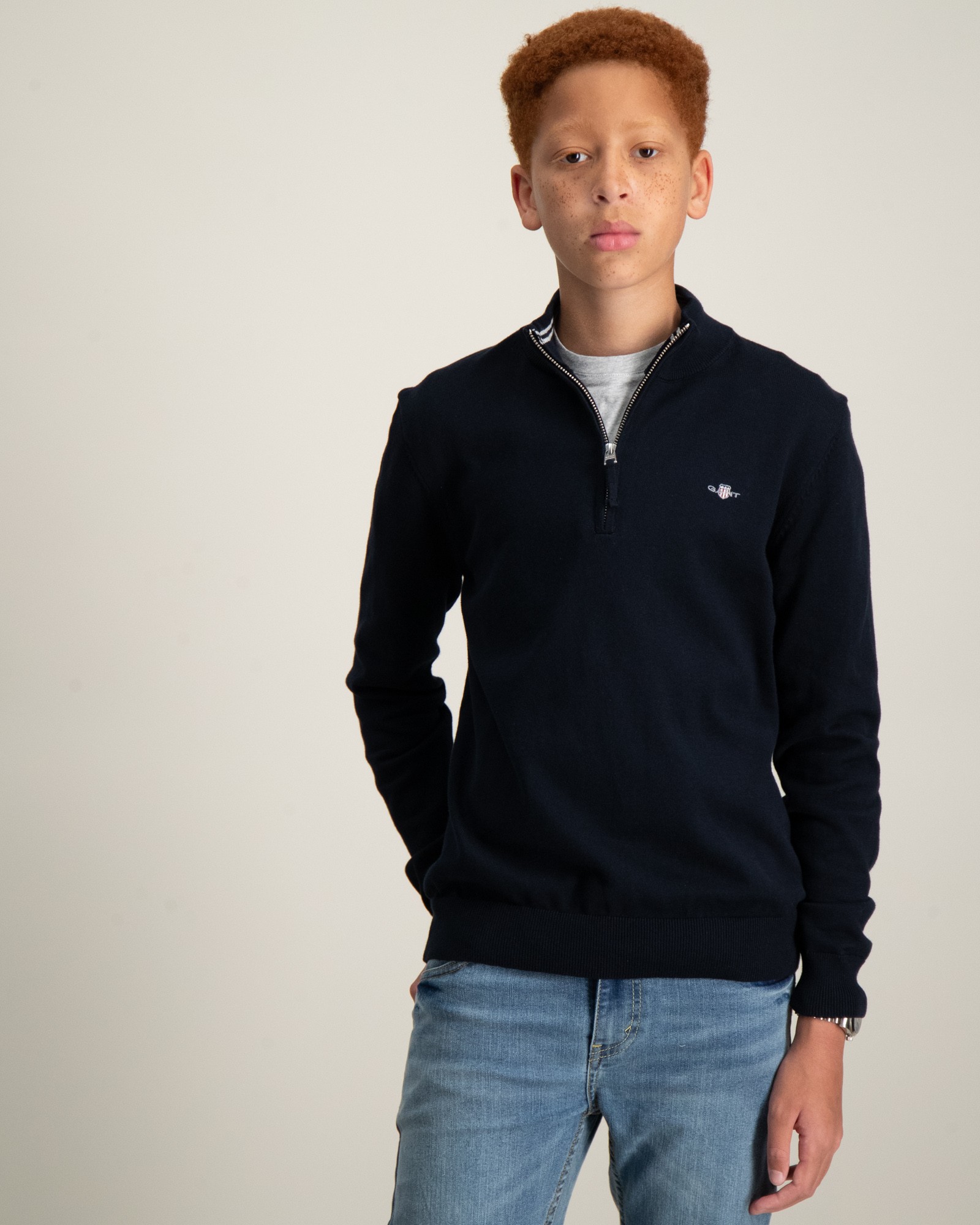 GANT Blå SHIELD COTTON HALF ZIP til Gutt | Kids Brand Store