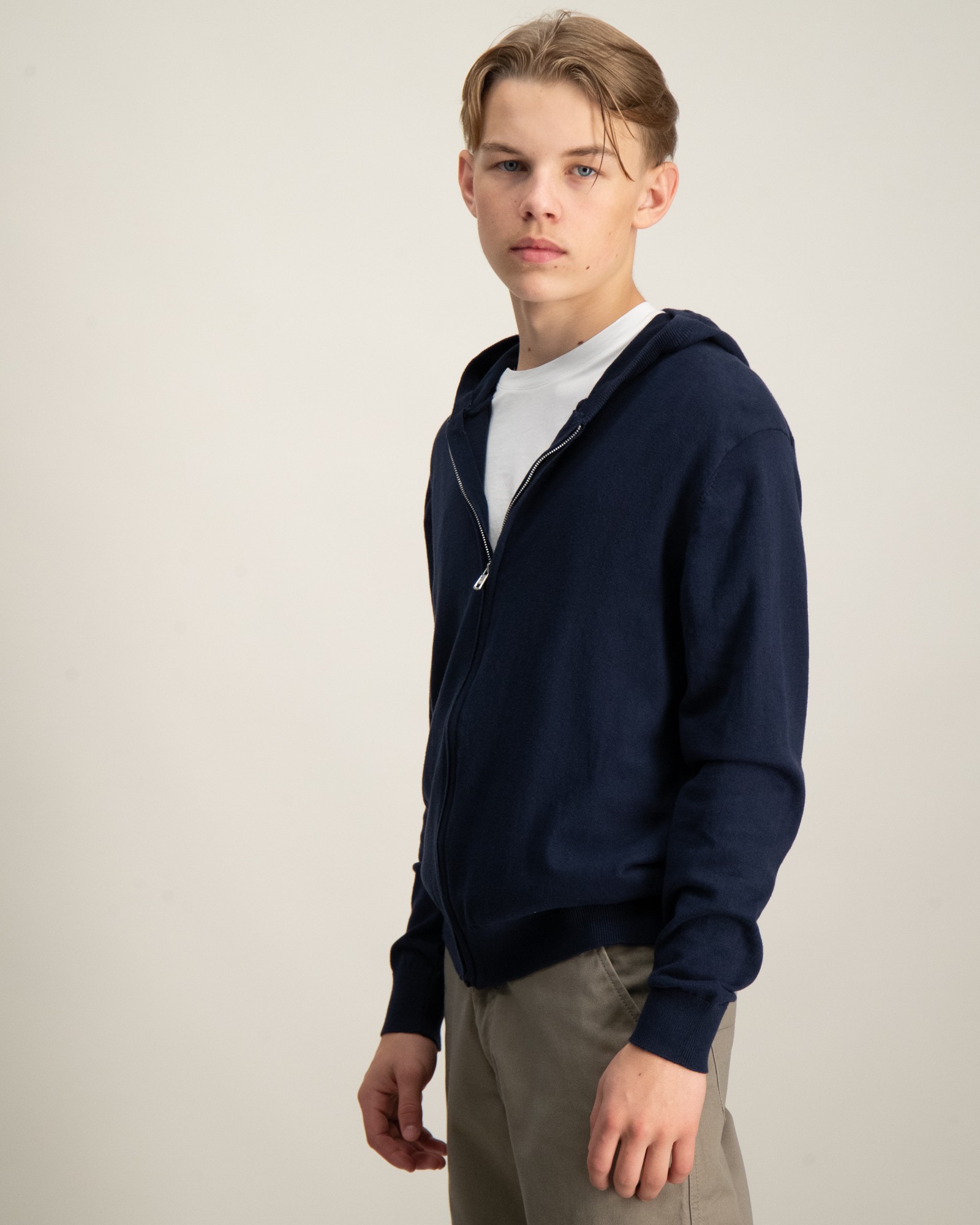 Grunt Blå John Zip Hood Knit för Kille | Kids Brand Store
