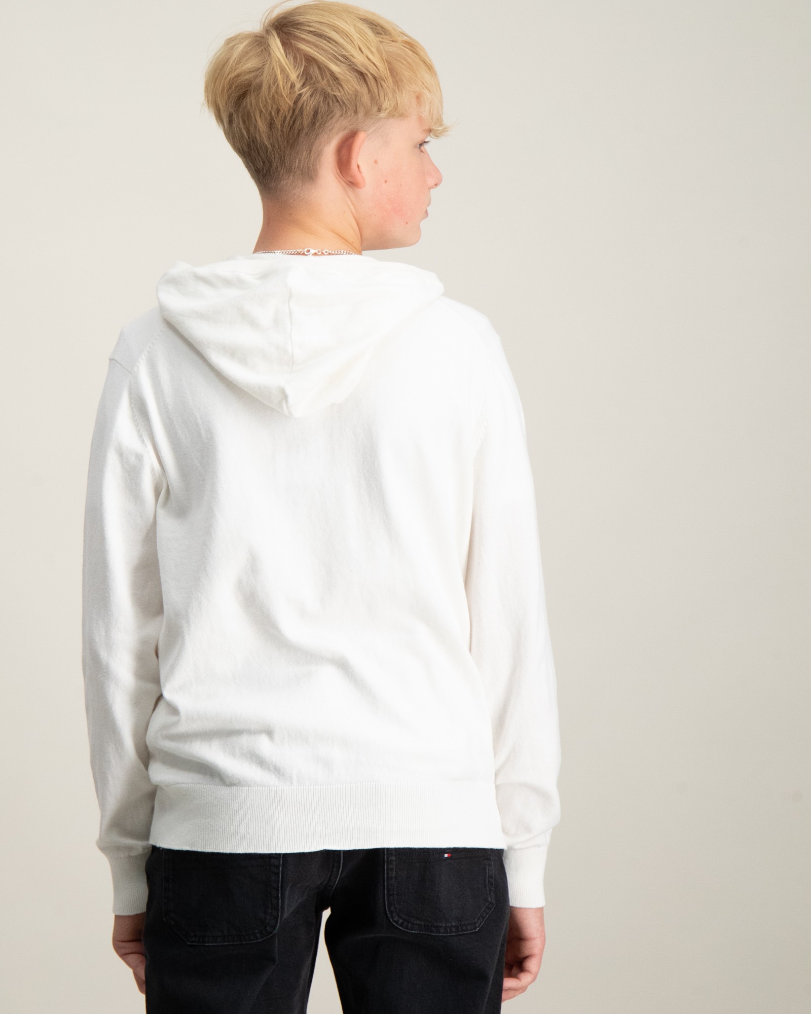 Grunt Cremefärgad John Zip Hood Knit för Kille | Kids Brand Store